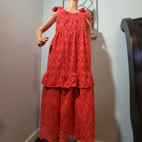 crown & ivy | Dresses | Red Crown Ivy Eyelet Layered Tiers Lace Trim ...